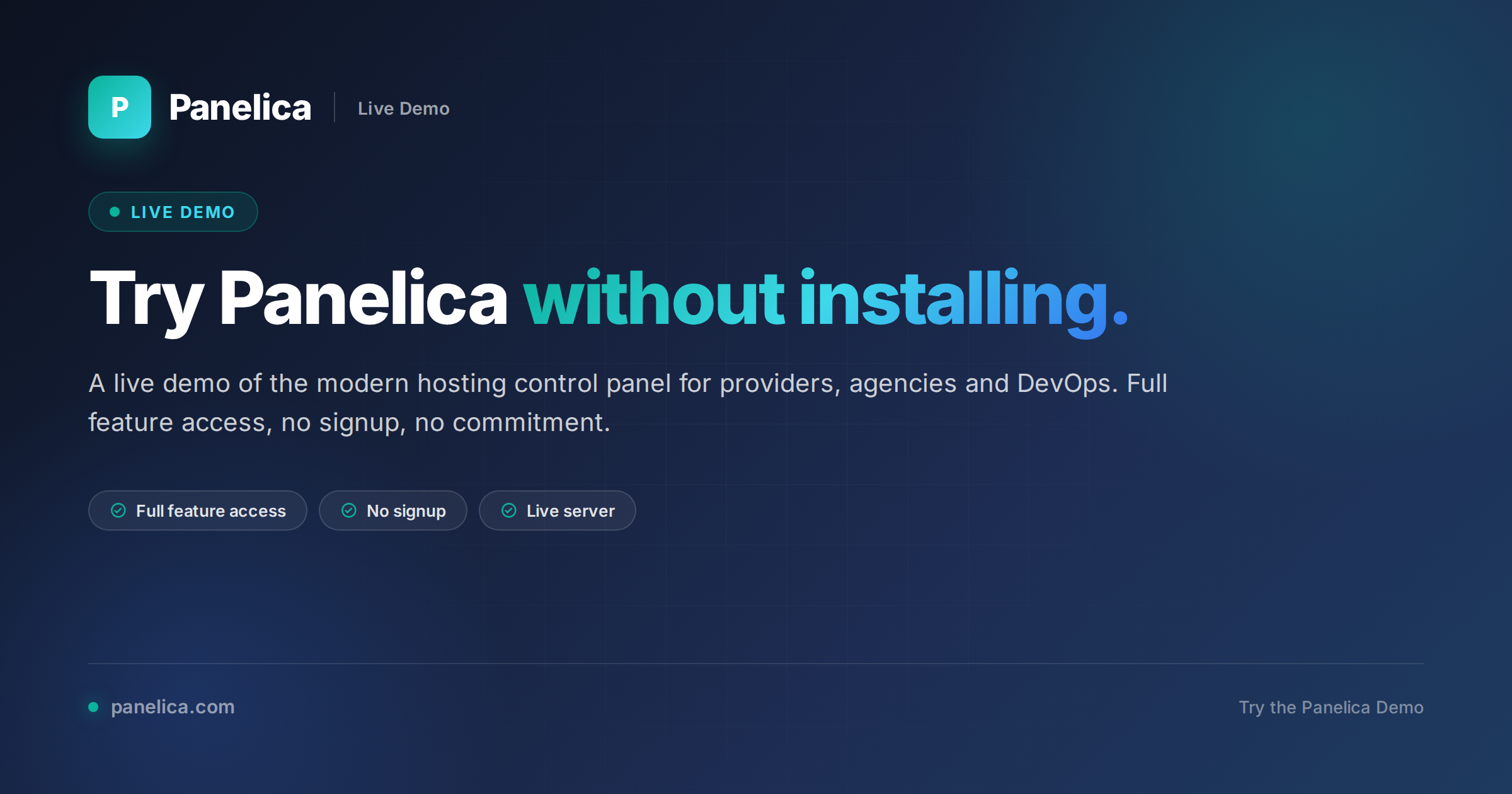Try Panelica Demo: Live Hosting Control Panel